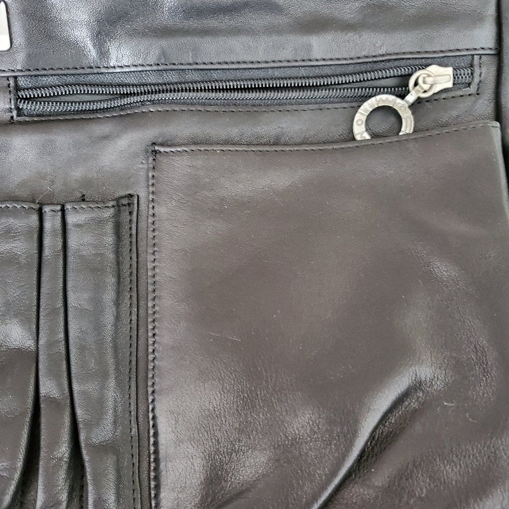 Lisa Loren Black Leather Briefcase Pewter Tone - Gem